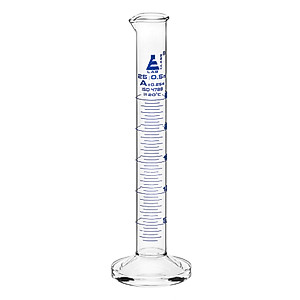 EISCO Graduated Cylinder, 25ml - Class A Tolerance ±0.25ml - Round Base - Blue Graduations - Borosilicate 3.3 Glass
