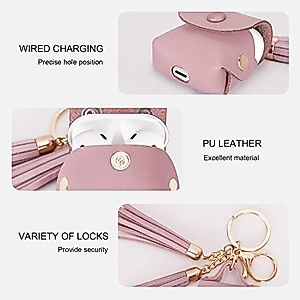 Simpolor Designed for Airpods Case (1st and 2nd Generation), Premium PU Leather AirPods Case Cover with Tassels and Metal Buckles, Compatible with Wireless Charging Cute Airpod Pouch Case, Pink