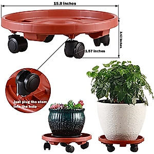 3 Pakcs Large Plant Caddy with Wheels 15.8" Rolling Plant Stands Heavy-duty Plastic Plant Roller Base Pot Movers Plant Saucer on Wheels Indoor Outdoor Plant Dolly with Casters Planter Tray Coaster Red