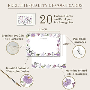 Gooji 4x6 Purple Floral Thank You Cards with Envelopes 20 Pack, Floral Blank Note Cards with Envelopes, Purple Thank You Cards, Tea Party Thank You, Thank You for Your Hospitality