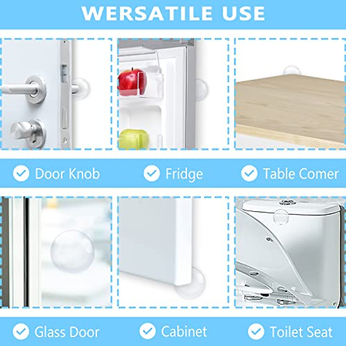 Door Stoppers Wall Protector, 6PCS Reusable Door Bumper with Self Strong Adhesive, Quiet, Shock Absorbent Gel for Home, Office, Wall Protector from Door Knobs
