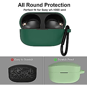 Kanya Case Compatible Sony WF-1000XM4,2 Packs Full Protective Shockproof Anti-Slip Silicone Case Cover with Carabiner and Silicone Hand Strap for Sony WF-1000XM4 (Matcha+Dark Green)