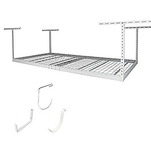 SafeRacks 4x6 Overhead Garage Storage Rack - Heavy Duty Steel Ceiling Mount Storage Shelves with 500 lb Capacity - Adjustable, Garage Overhead Storage, Combo 18"-33" with 18 piece Accessory Kit