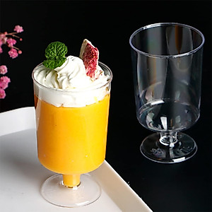 Qixivcom 100ml Tall Mousse Cup 3oz Mini Dessert Cup Round Clear Plastic Parfait Bowl Appetizer Cup, Party Dessert Cold Drink Cup, Clear Wine Glass Afternoon Tea Snack Cup, Party Cup (50 Pack)