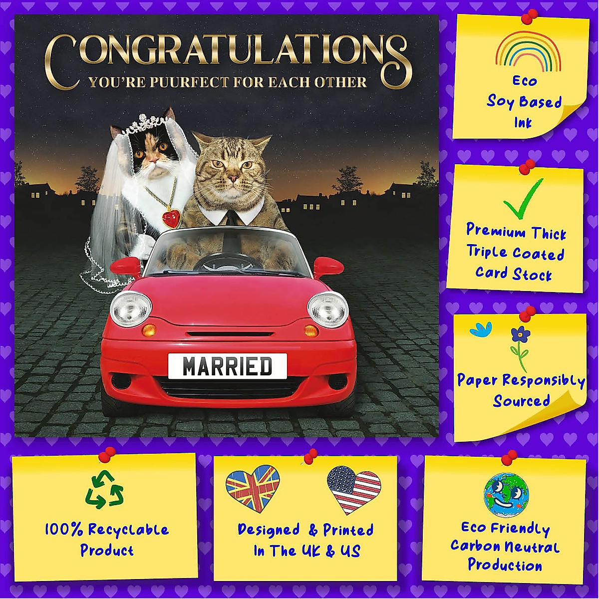 Cult Kitty - Cat Congrats, You Got Married - Just Married Card - Cute Wedding Card for Bride and Groom - Funny Wedding Card Congratulations for Him & Her - Beautiful Wedding card for Couple