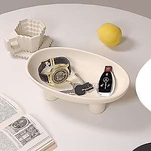 Relexome Fruit Bowl Three-Legs Ceramic Fruit Bowl Fruit Basket For Kitchen Counter Candy Bowl Decorative Pedestal Key Bowl For Table, 10 Inch Oval