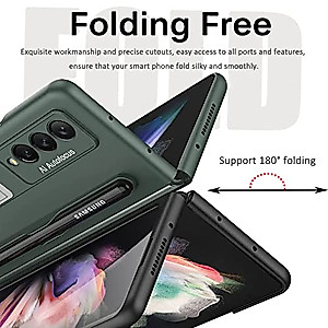 Miimall Compatible for Samsung Galaxy Z Fold 3 Case with Pen Holder, Slim Folding Kickstand Anti-Drop Shockproof Bumper Cover Cases for Galaxy Z Fold 3 5G (Silver)