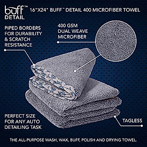 MW Pro Detail Microfiber Car Towels (16"x 24") | 400 GSM | 80/20 Blend | Tagless | Soft Satin Piped Edges | All-Purpose Auto Detailing - Wax, Buff, Polish, Wash, Dry | 3 Pack (Gray)
