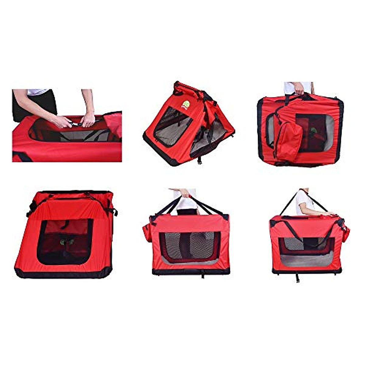 Go Pet Club 48" Soft Collapsible Dog Crate for Dogs, Portable Pet Carrier, Thick Padded Pet Travel Crate for Indoor & Outdoor, Soft Sided Pet Foldable Kennel Cage with Durable Mesh Windows, Red