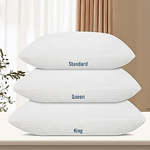 Higoom Standard Size Bed Pillows for Sleeping 2 Pack,Shredded Memory Foam Pillows with Washable Removable Pillowcase Set of 2,Height Adjustable,Suitable for Stomach,Back and Side Sleepers.