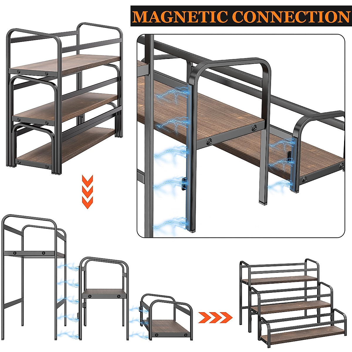 Coffee Syrup Organizer 3-Tier, 12 Bottles Capacity Syrup Rack for Coffee Bar Station, Wine Rack for Countertop, Tiered Spice Racks for Cabinet, Bottle Display Shelf Magnetic one-Step Installation