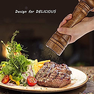Wooden Pepper Grinder Pepper Mill, Coarseness Adjustable Peppermill, Refillable Salt Mill, Ceramic Grinding Mechanism - 8inch Tall