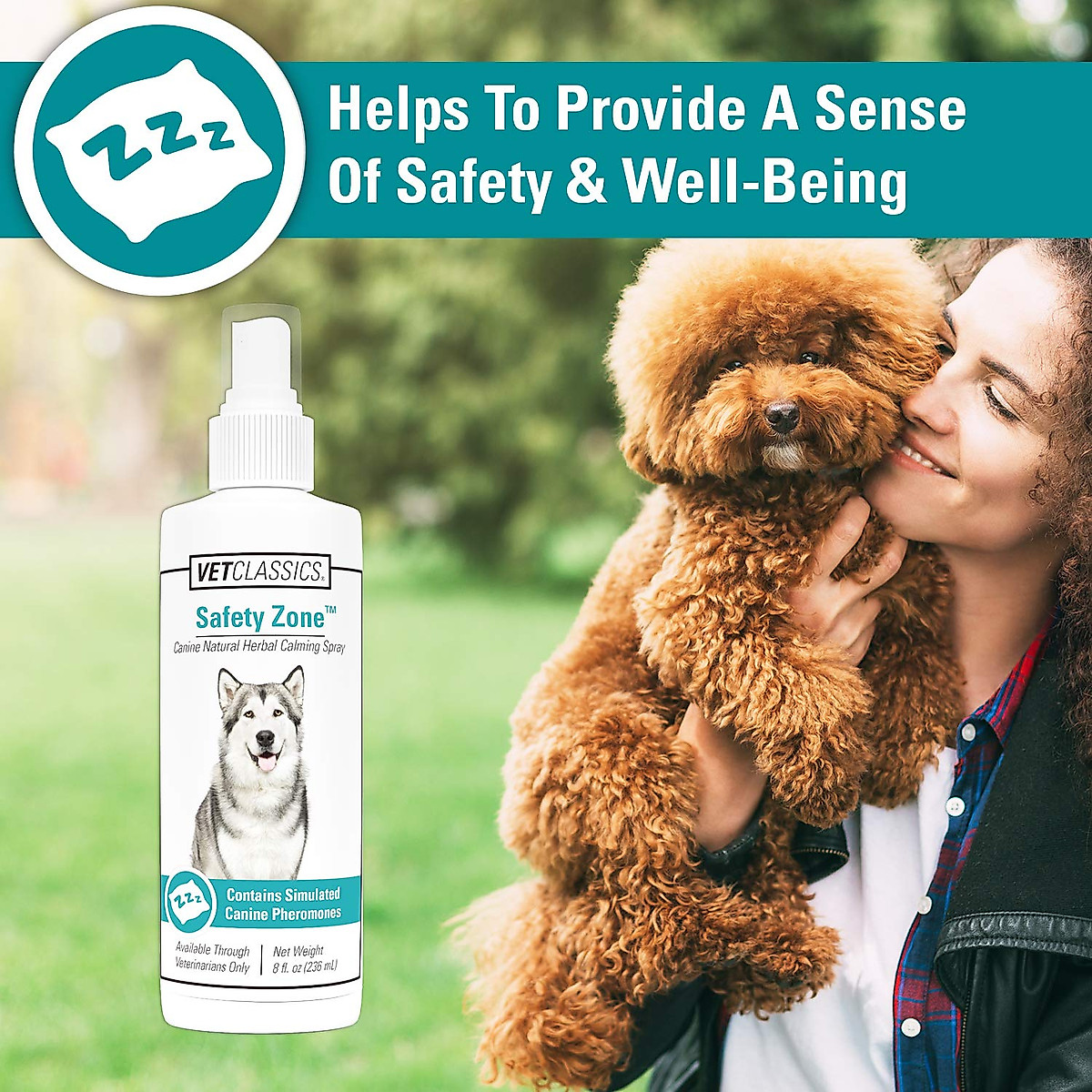 Vet Classics Safety Zone Calming Spray for Dogs with Anxiety – Herbal Anxiety Calming Spray – Dog Calming Spray for Nervousness, Grooming, Fireworks, New Environments – 8 Fl. Oz.