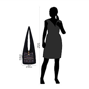 NOVICA Artisan hand embroidered cotton handbag hemp sling handbags multicolor black slings thailand geometric ' tribal tradition'