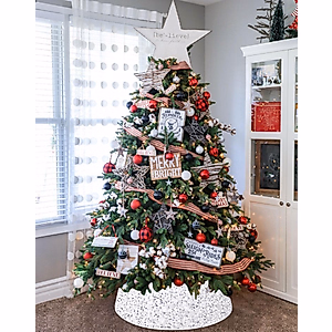 FUHSY Sequin Christmas Tree Collar White Christmas Tree Skirt 23.6 Inch Diameter Round Glittery Sequin Tree Skirts Velvet Xmas Tree Ring Box Christmas Santa Tree Stand Base Cover for Winter Holiday