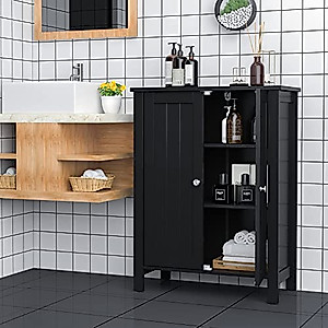 Tangkula Bathroom Floor Cabinet, with Double Door & Adjustable Shelf, 3 Tier Wooden Bathroom Storage Cabinet for Home Office, 23.5 x 12 x 31.5 Inches (Black)