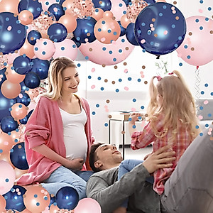 JULLIZ 144pcs Rose Gold Navy Blue and Pink Gender Reveal Balloon Garland Confetti Balloons for Graduation Shower Wedding Graduation Birthday Party Decoration