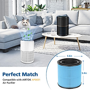 AP0601 Replacement Filters Compatible with AIRTOK Air Puri-fier, 4-in-1 H13 True HEPA Filters, High-Efficiency Activated Carbon Filter, AP0601-RF 2 Pack