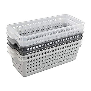 Nesmilers 6-Pack Slim Plastic Storage Baskets Bin, Rectangle Basket Set