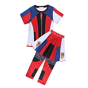 HenzWorld Descendants Evie Costume Kids Halloween Cosplay Birthday Gift Pretend Play Dress up Fancy Party Clothes Pants Set Wig Red,7-8 Years