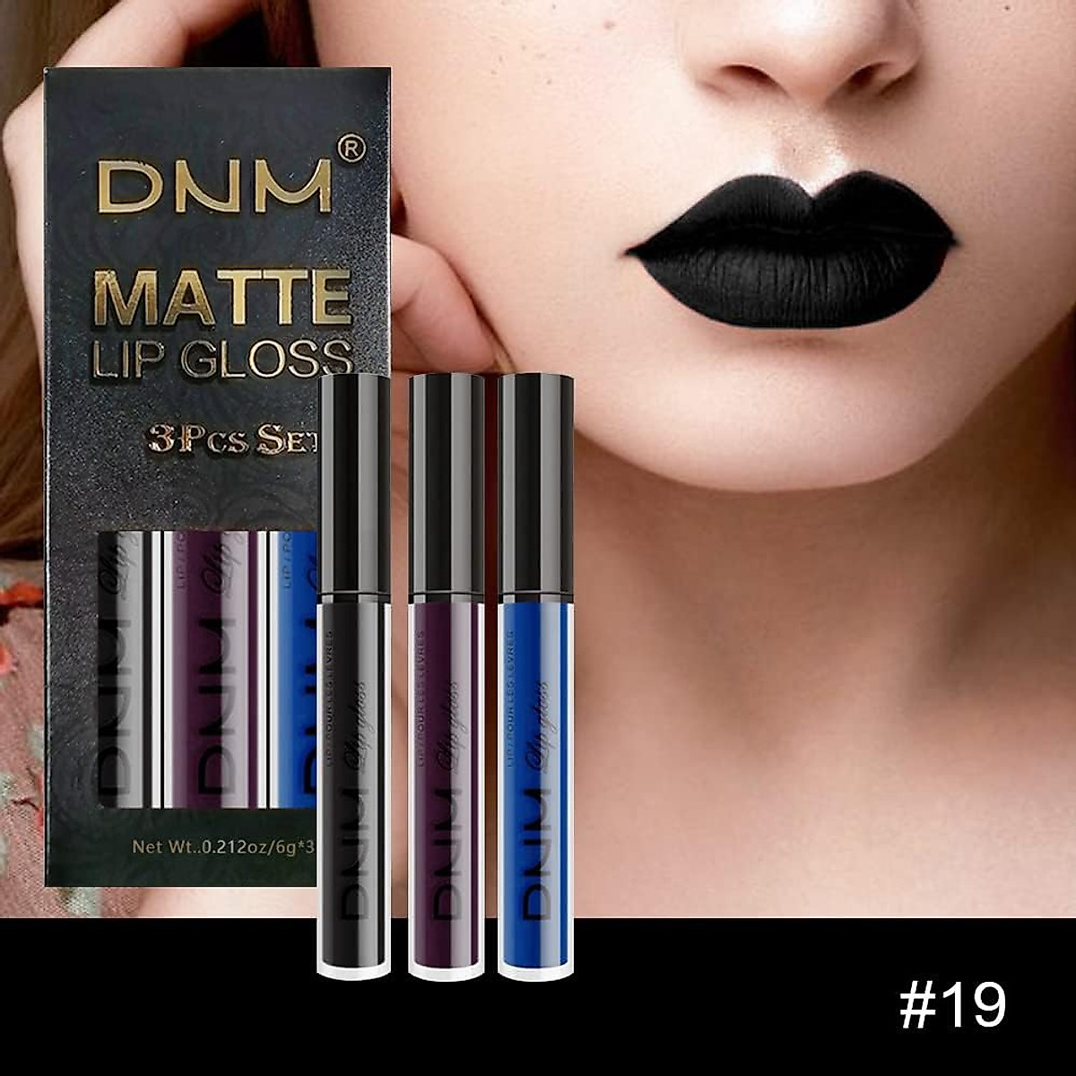 evpct 3Pcs Dark Black Purple Blue Matte Liquid Lipstick Halloween for Women Long Lasting Smudge Proof DNM Black 24 Hours Original Lip Liner and Lipstick Stain Makeup Set labial mate larga duracion 24