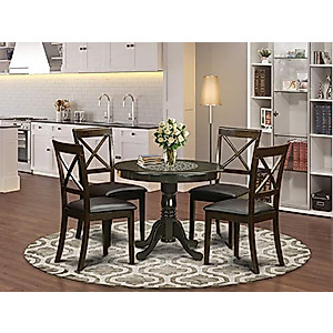 East West Furniture ANBO5-CAP-LC Antique 5 Piece Kitchen Set for 4 Includes a Round Table with Pedestal and 4 Faux Leather Dining Room Chairs, 36x36 Inch, Cappuccino