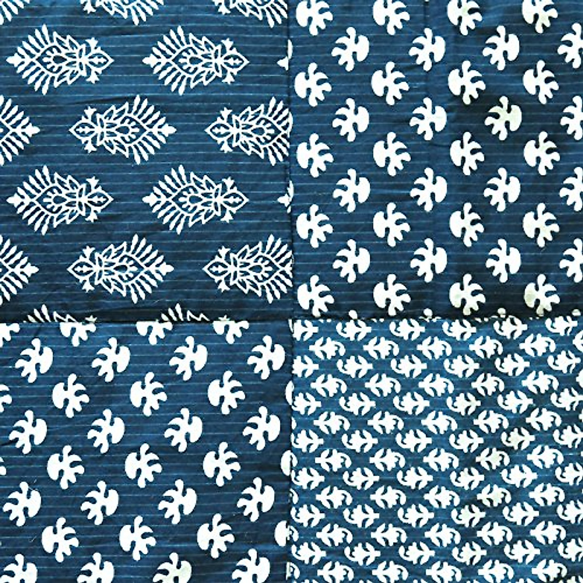 Quilted Blue Patchwork Cotton Throw Blanket Indian Decorative Super Soft Warm Blanket for Sofa Couch 50 x 60 Inches