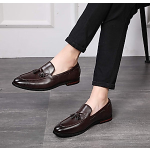 Santimon Mens Fashion Loafers Leather Casual Tassel Slip on Driving Flats Dress Shoes Brown 10 D(M) US