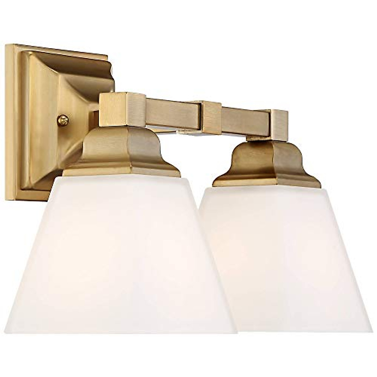 Regency Hill Mencino Opal Modern Wall Mount Light Warm Brass Gold Metal Hardwired 12 1/2" Wide 2-Light Fixture Etched Glass Shade for Bedroom Bathroom Vanity Reading Living Room Hallway