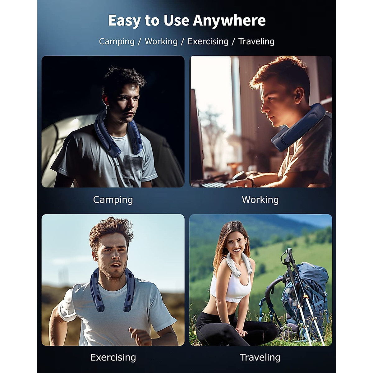 ICEBIRDS Portable Air Conditioner Neck Fan Semiconductor Cooling Bladeless Fan ，6000mAh Rechargeable Battery Operated Hanging Personal Fan, 3 Speeds, Leafless Fan for Outdoor Indoor