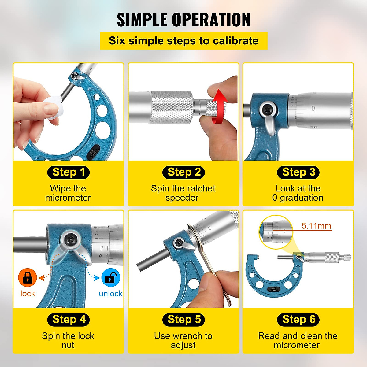 VEVOR Outside Micrometer Set, 0-3" Machinist Micrometer, 0.0001" Graduation Micrometer Set, 3 Pcs Machinist Tool Set, Alloy Precision Micrometer, Laser-Etched Micrometer Standard Set with Fitted Case