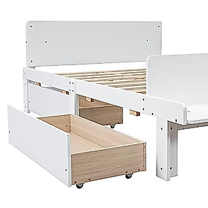 LostCat Full Bed with Storage, Full Bed Frames with 2 Drawers, Full Storage Bed Frame with Footboard Bench & Headboard, Full Bed for Kids, Kids Bed with Storage Drawers, No Box Spring Needed, White