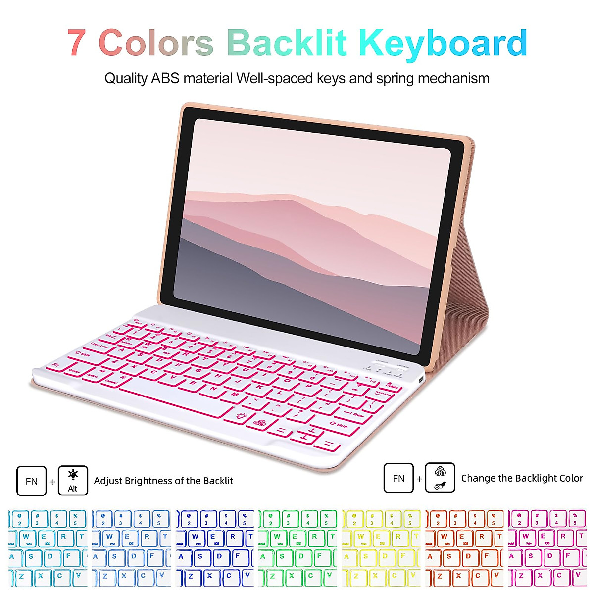IVEOPPE Galaxy Tab A8 2022 Case with Keyboard 10.5 inch, Detachable Wireless Bluetooth Keyboard Cover & 7 Colors Backlit & Slim Folio Cover for Galaxy Tab A8 SM-X200/X205/X207（Sugar Pink）