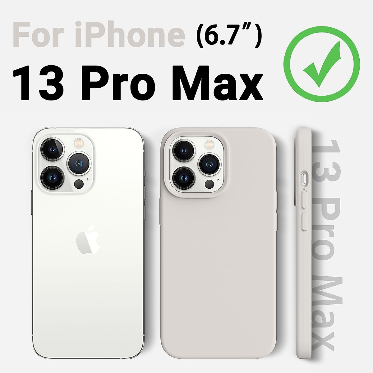 AOTESIER iPhone 13 Pro Max Phone Case,[Military Shockproof Protection] Liquid Silicone Case with [Soft Anti-Scratch Microfiber Lining] Camera & Screen Protection 6.7 inch Slim Thin Cover（Stone）