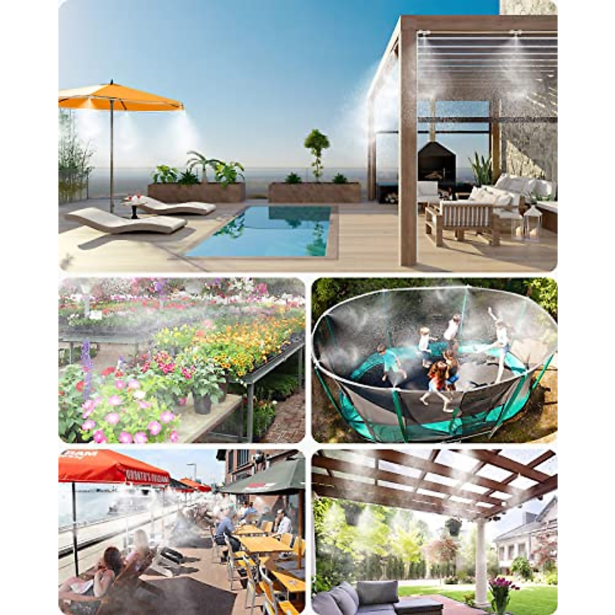 homenote Misting Cooling System 59FT (18M) Misting Line + 16 Brass Mist Nozzles + a Metal Adapter(3/4”) Outdoor Trampoline Sprinkler Mister Patio Garden Greenhouse for Waterpark