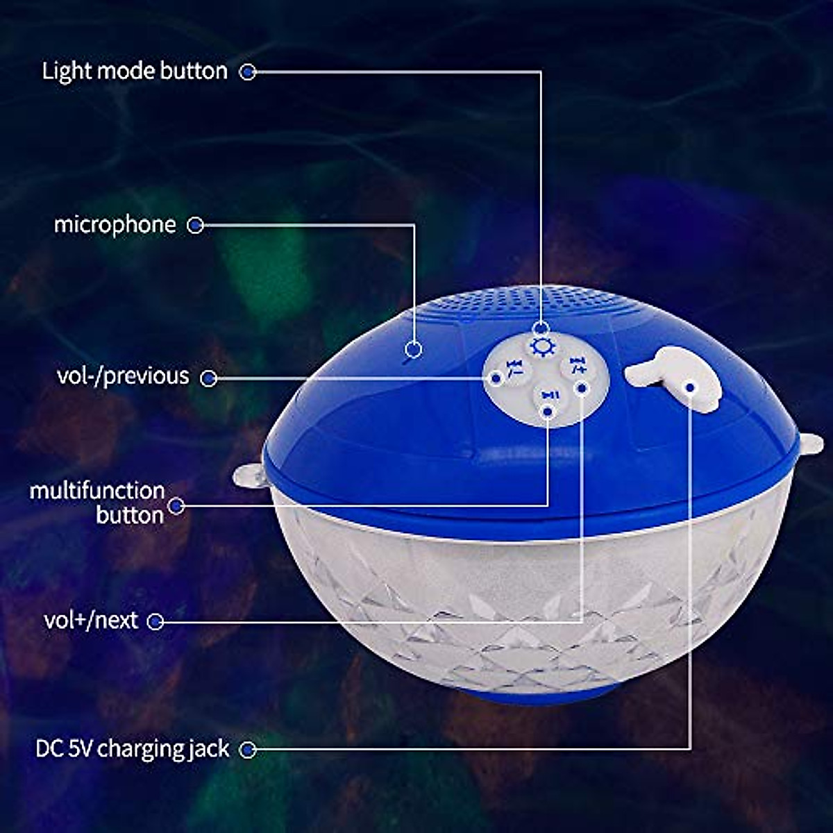 Bluetooth Speakers with Colorful Lights, Portable Speaker IPX7 Waterproof Floatable, Built-in Mic,Crystal Clear Sound Speakers Bluetooth Wireless 50ft Range for Home Shower Outdoors Pool Travel
