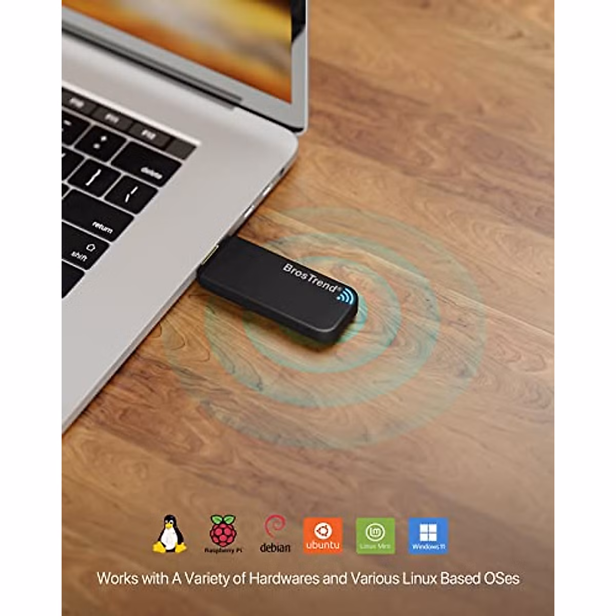 BrosTrend Linux USB WiFi Adapter 1200Mbps Supports Ubuntu, Mint, Kali, Debian, Kubuntu, Mate, Zorin, PureOS, Raspberry Pi 2+, Windows 11, USB3.0 Wireless Dual Band Wi-Fi 5GHz/867Mbps + 2.4GHz/300Mbps