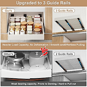 Pull out Cabinet Organizer,Width(12 "-17") and Depth(17"-24") Expandable With 3 Rails,Cabinet Roll out Drawers,No Drill Adjustable Slide out Drawers for Kitchen,Peel and Stick Pantry Pull out Shelves