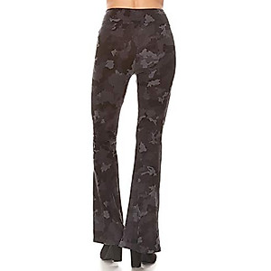 Leggings Depot Womens Flared Casual, Work, Lounge Palazzo Pants Gray Camouflage - Medium