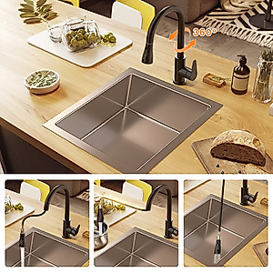 YASFEL Modern Kitchen Faucet Matte Black - High Arc Pull Down Kitchen Faucet, Single Handle Pull Out Sink Faucet, Stainless Steel Kitchen Sink Faucets with Pull Down Sprayer