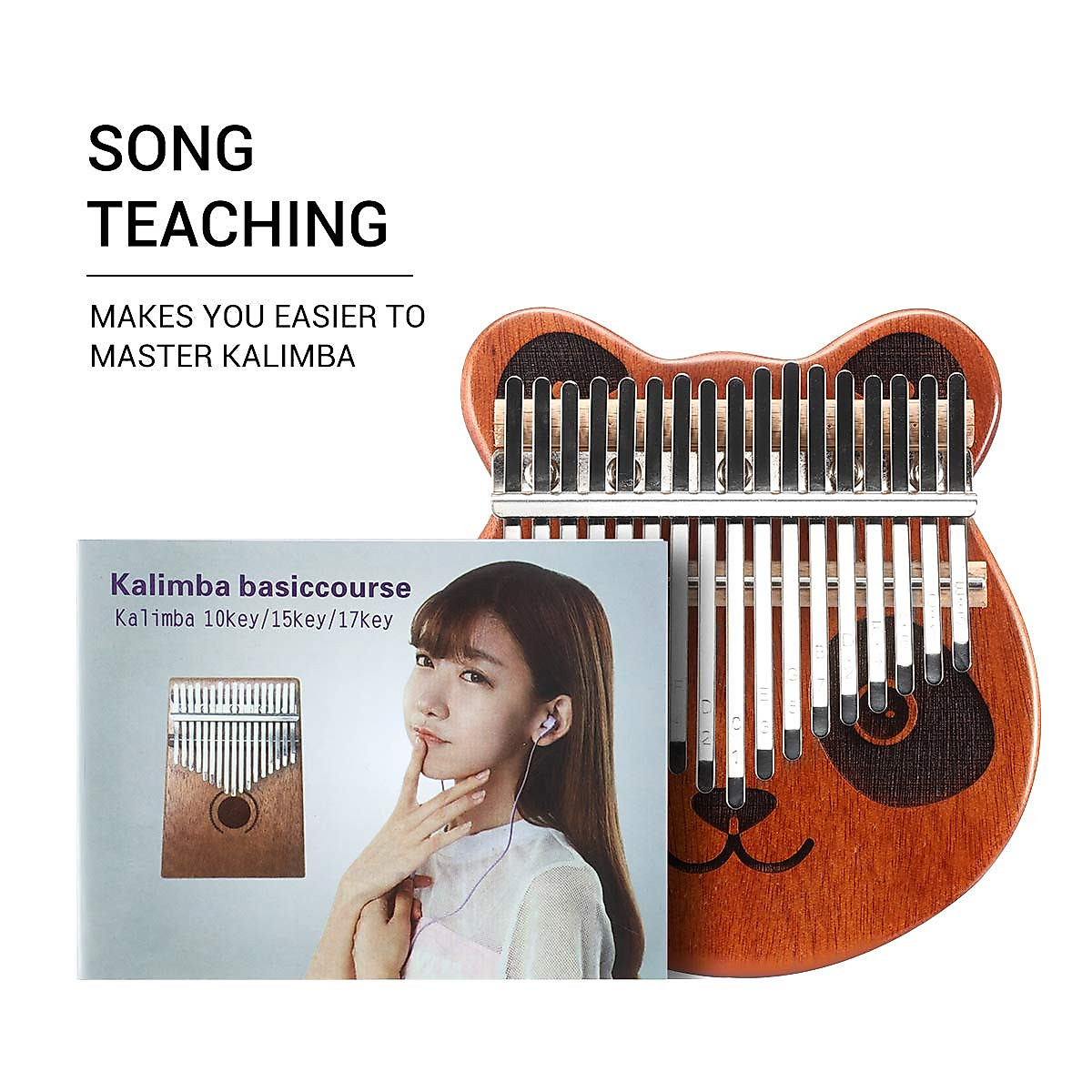 JeuRon 17 Keys Mahogany Kalimba Thumb Piano Finger Instrument With Portable Case Turning Hammer Study Instruction,Gift for Kids Adult Beginners and Professionals (OWL)