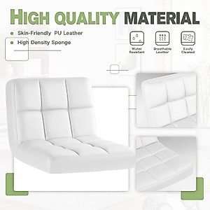 Furmax Bar Stools Modern Pu Leather Swivel Adjustable Hydraulic Bar Stool Square Counter Height Stool Set of 4 (4pcs White)