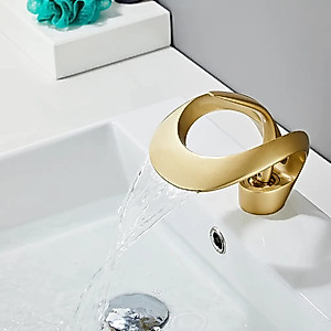 Lovedima Elegant Waterfall Single Handle 1-Hole Bathroom Vessel Sink Faucet Solid Brass Lavatory Vanity Sink Faucet,Frosted Gold