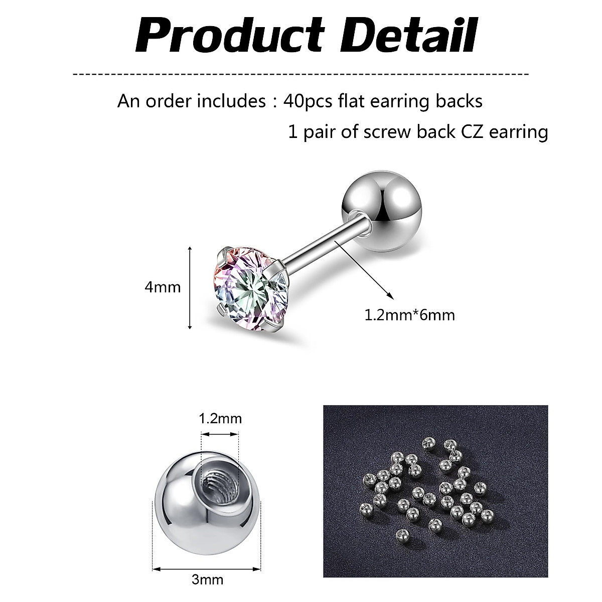 AoedeJ Stainless Steel Earring Backs Ball Back Earrings Backs Replacements Screw On Earring Backs for Studs Screw Earring Backs
