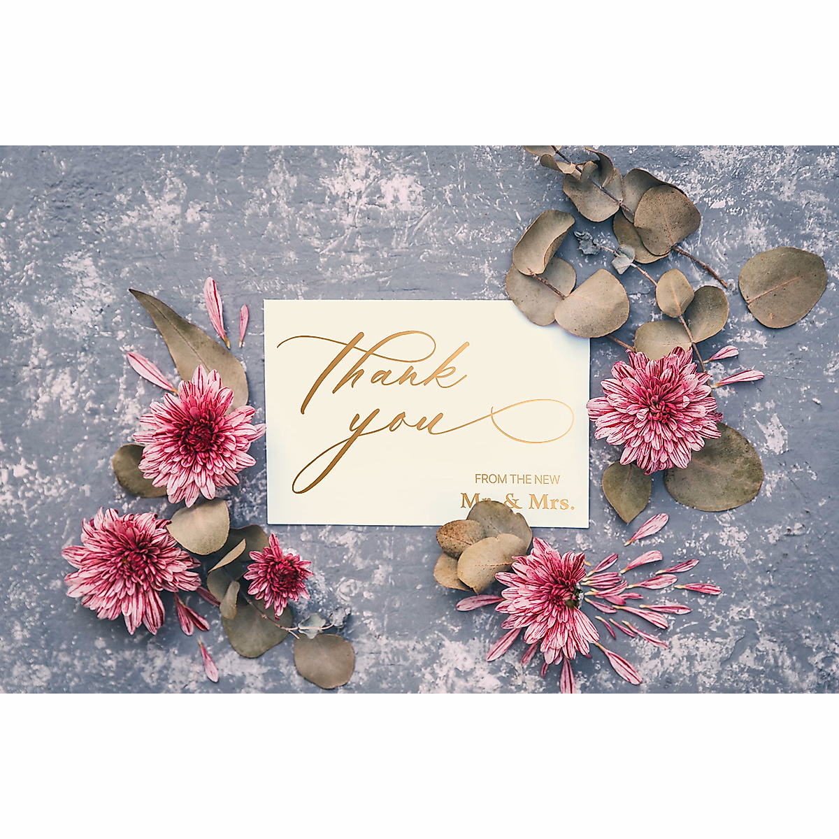 Better Office Products 50 Pack Wedding Thank You Cards in Metallic Gold with Envelopes, Thank You From The New Mr and Mrs, 4 x 6 Inch, Blank Cards, 50 Count Boxed Set