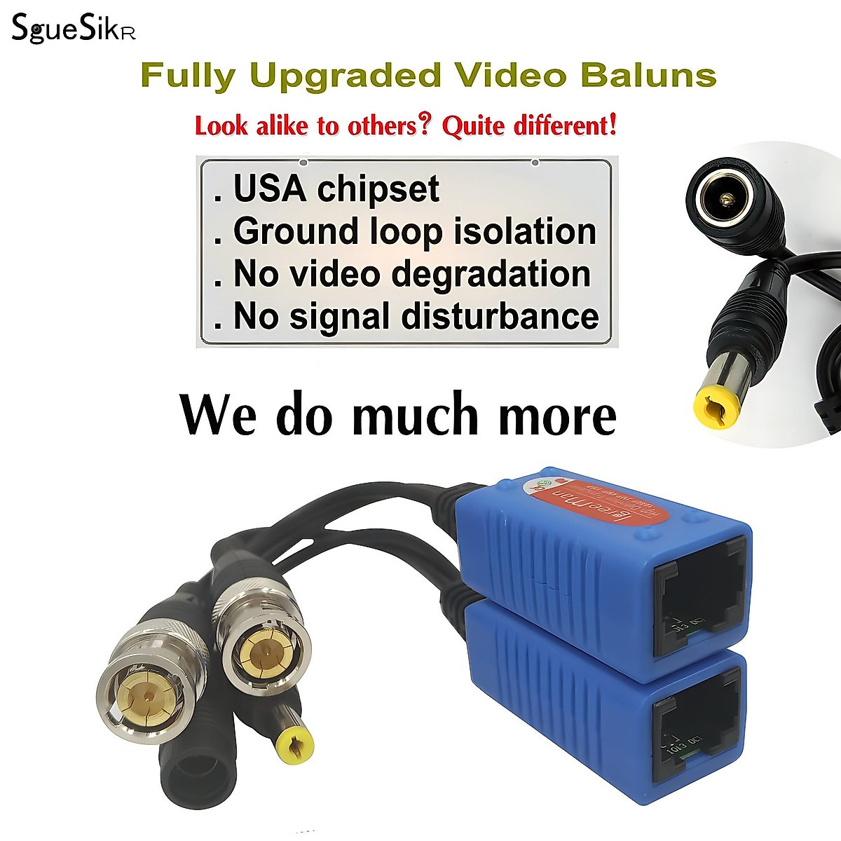 Igreeman 4 Pair Passive Video Balun BNC to RJ45 Adapter with Power, 1080P-8MP Surveillance Analog Camera Ethernet Cable Transceiver, Cat5e/Cat6 Cable to BNC Male Connector