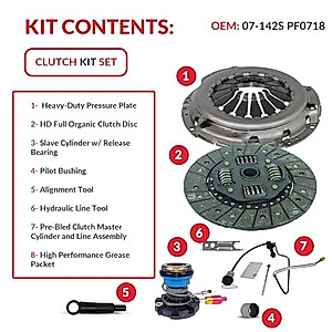 Clutch With Slave And Pre-Bled Clutch Master Cylinder and Line Assembly Kit compatible with B2300 B2500 B3000 Ranger Base Lx Lxt Limited Crew Ds Se Sx Troy 1995-2011 2.3L L4 2.5L L4 3.0L V6 (07-142S)