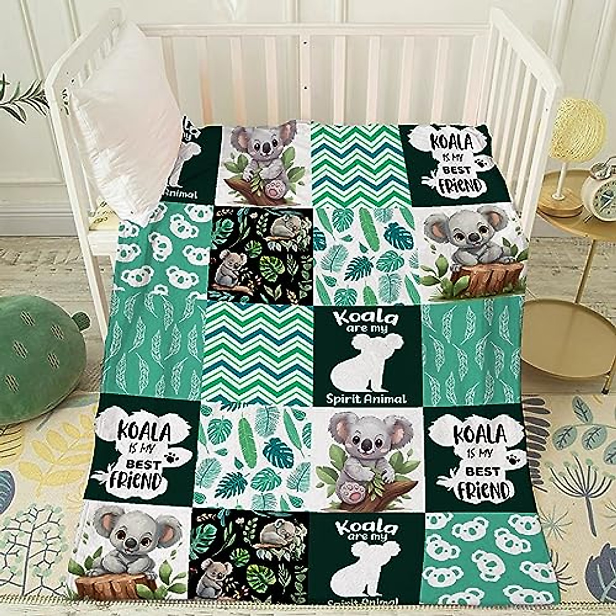 Koala Blanket Leaf Blanket Super Soft Cozy for Couch Bed Travel Koala Gifts for Girls Boys Women Men Green Stripe Blanket Suitable for All Seasons 40"x50"for Kids/Child