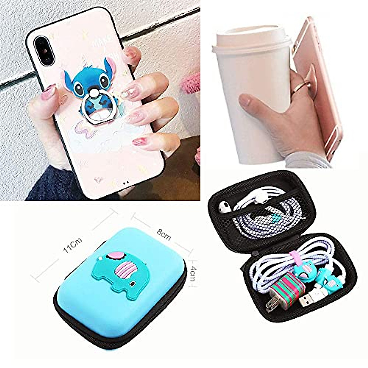 ZOSTLAND Stitch Set DIY Protectors Phone Ring Data Cable 5W/18W/20W USB Charger Line Earphone Wire Saver Protector Compatible with iPhone 5 6 7 8 Plus X 11 12 13 14 Max iWatch (Upgrade Styles, Stitch)