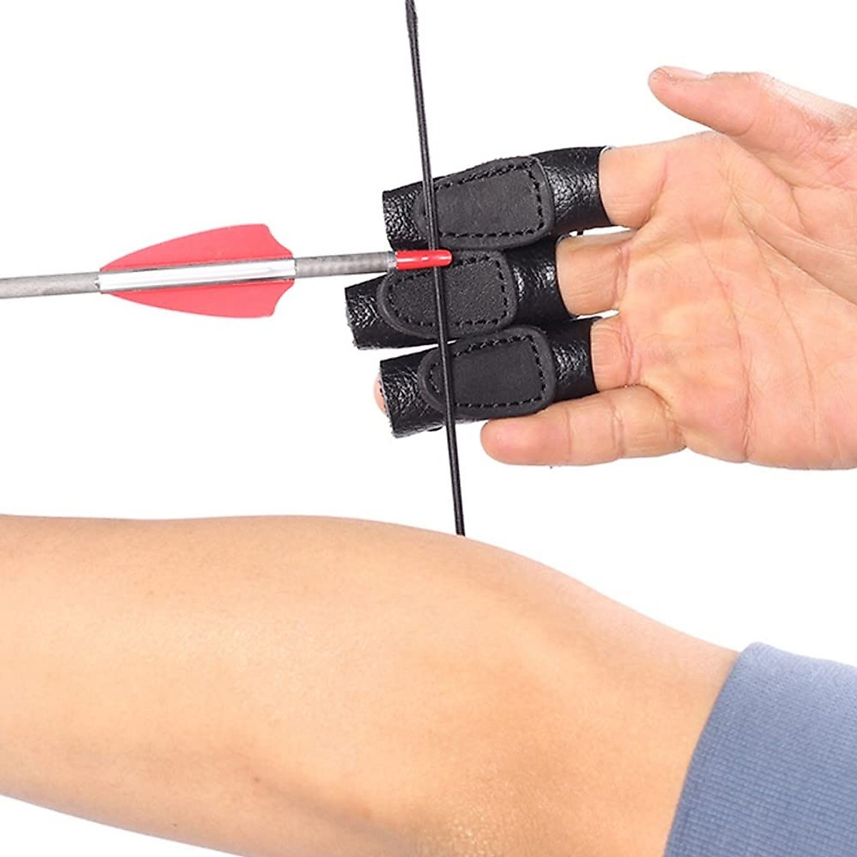 MiOYOOW Archery Glove, Adjustable Portable Three Finger Gloves Archery Accessories for Recurve Compound Bow